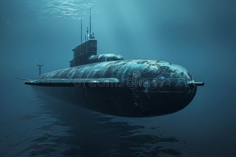 Beautiful Large Submarine Floating in Middle of Ocean during Mission ...