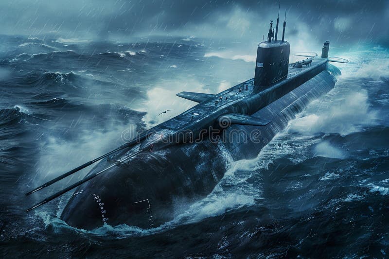 Beautiful Large Submarine Floating in Middle of Ocean during Mission ...