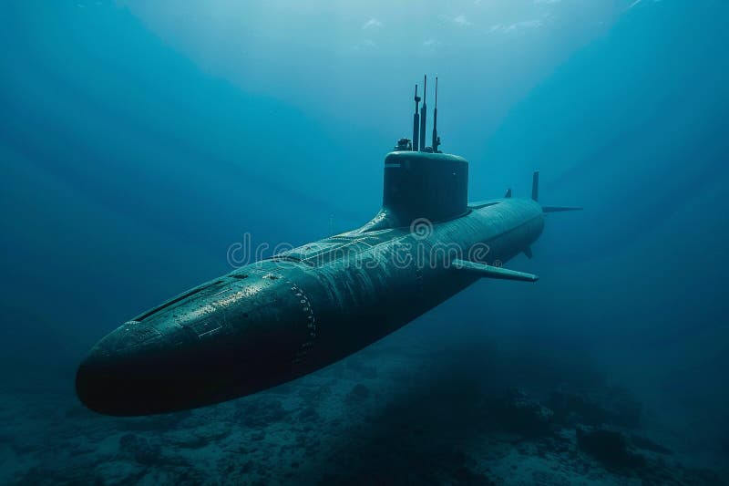 Beautiful Large Submarine Floating in Middle of Ocean during Mission ...