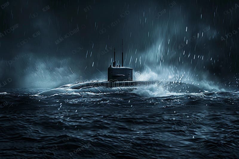 Beautiful Large Submarine Floating in Middle of Ocean during Mission ...
