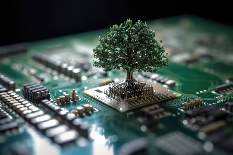 Beautiful Large Tree Growing on the Micro Chip Computer, AI Generated ...