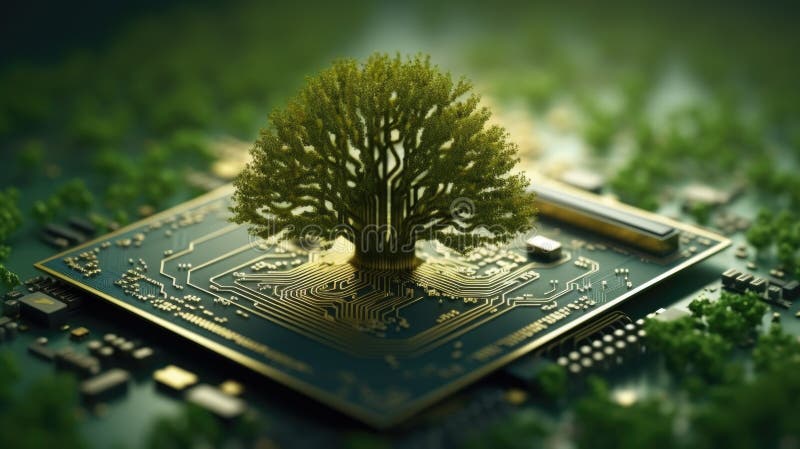 A Beautiful Large Tree Growing on the Micro Chip Computer Circuit Board ...