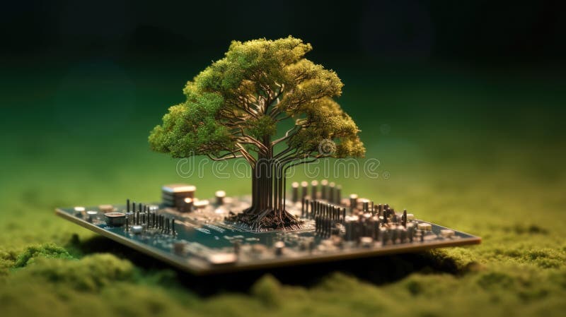 A Beautiful Large Tree Growing on the Micro Chip Computer Circuit Board ...