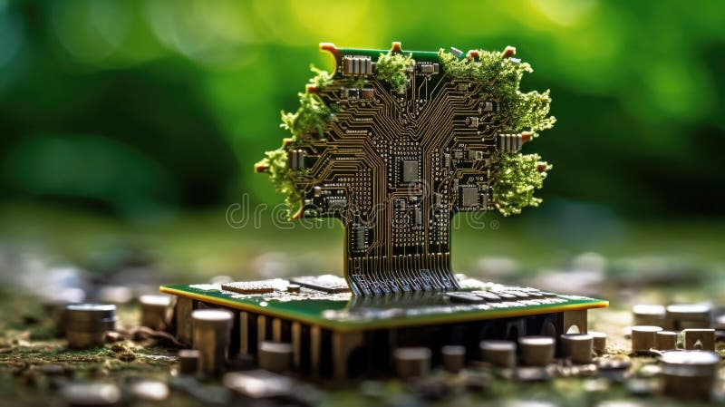 A Beautiful Large Tree Growing on the Micro Chip Computer Circuit Board ...