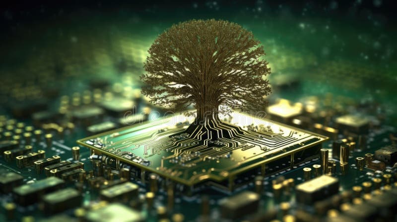 A Beautiful Large Tree Growing on the Micro Chip Computer Circuit Board ...