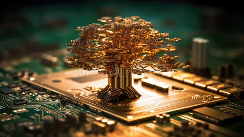 A Beautiful Large Tree Growing on the Micro Chip Computer Circuit Board ...