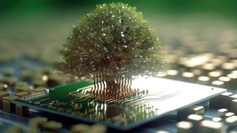 A Beautiful Large Tree Growing on the Micro Chip Computer Circuit Board ...