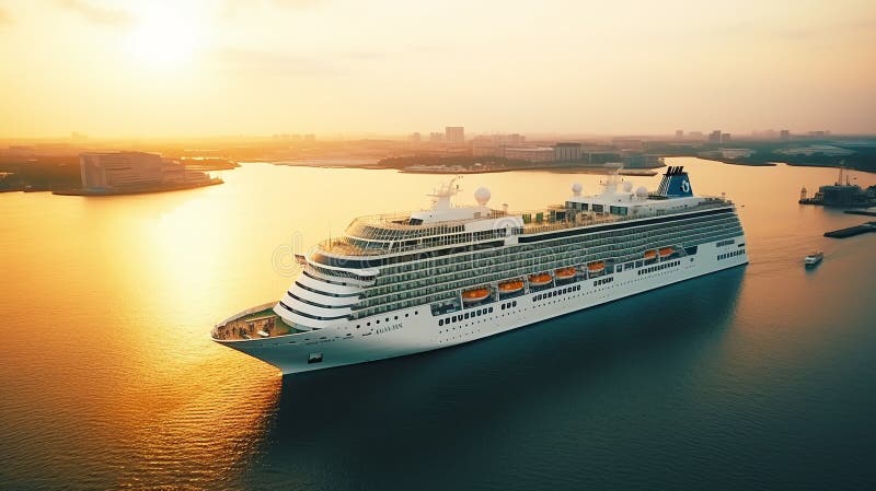 Beautiful Large White Ship at Sunset. AI Generative Stock Illustration ...