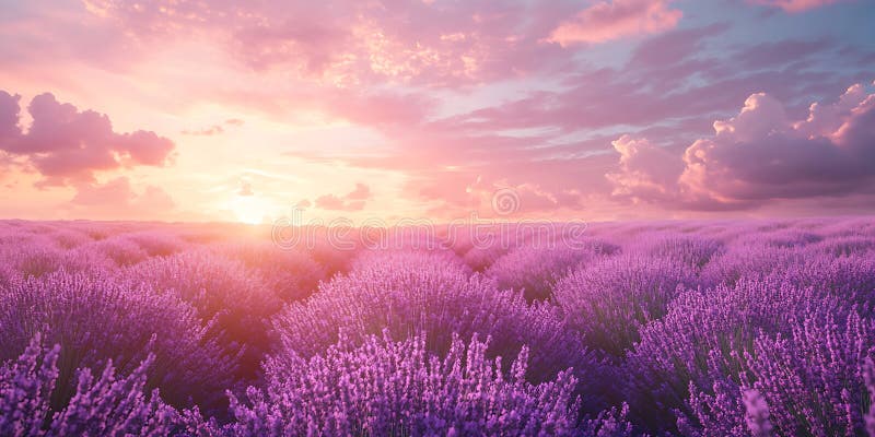 Beautiful Lavender Field Sunset: Peaceful Nature Background Stock ...