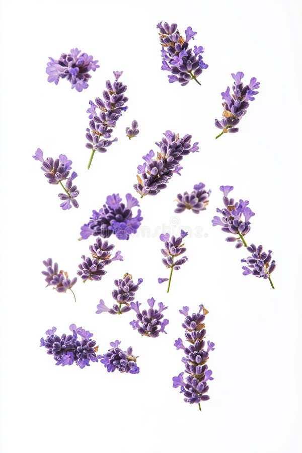Beautiful Lavender Flowers Falling on White Background Stock ...
