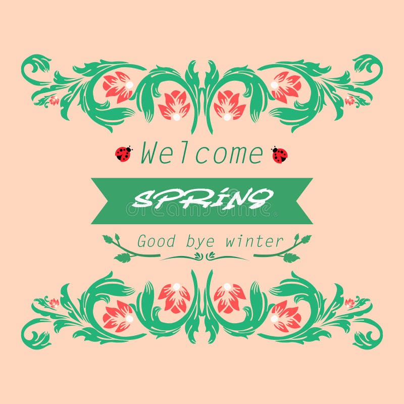 Beautiful of Leaf and Red Floral Frame, for Unique Welcome Spring Card ...