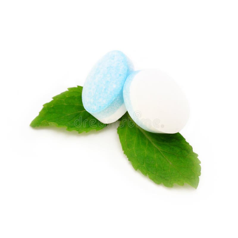 Beautiful Leaves and Pepermint Candy on White Background Stock Photo ...