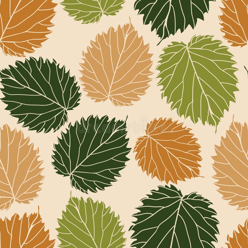 Beautiful Leaves Seamless Pattern Design. Vector Hand-drawn Leaves ...