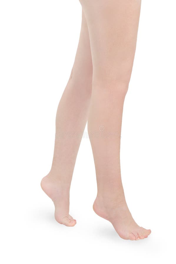 Bare Feet of a Girl with Flat Feet, One Leg on Tiptoe, Side View ...