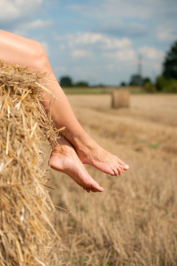 Beautiful Legs on Straw on the Field Stock Photo - Image of landscape ...
