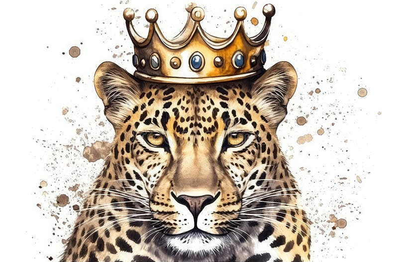 Beautiful Leopard in Gold Crown on White Background. Generative AI ...