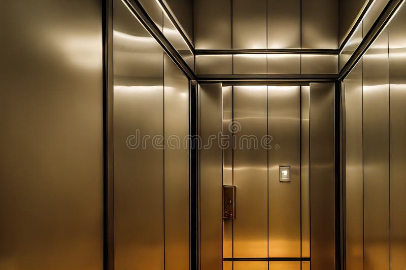 Beautiful Lift Doors with Shiny Golden Finish Stock Image - Image of ...