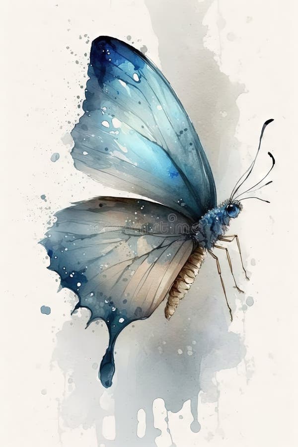 Beautiful Light Blue Butterfly Watercolor No Background Stock Image ...