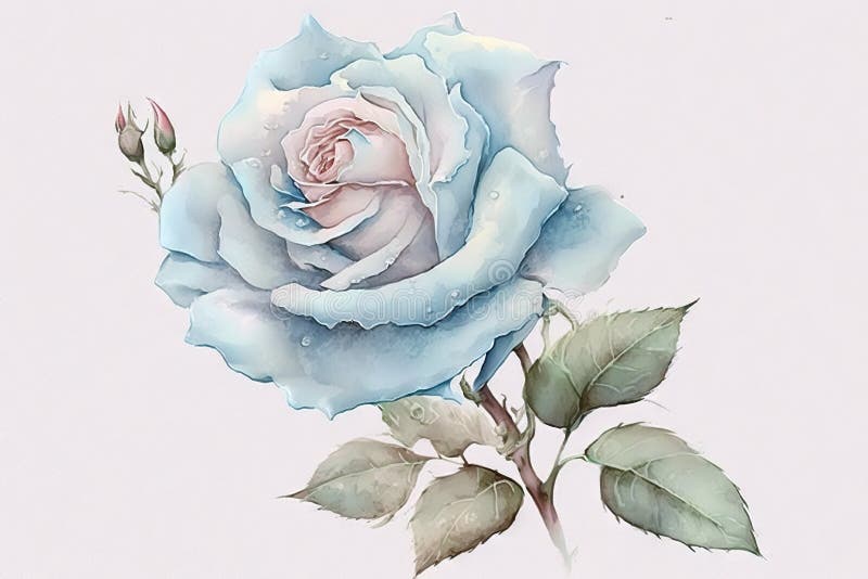 Beautiful Light Blue Rose Watercolor Stock Illustration - Illustration ...