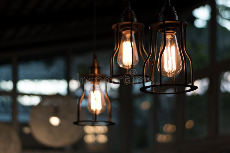 Beautiful Light Bulb Incandescent Hanging Decorated Interior Roo Stock ...