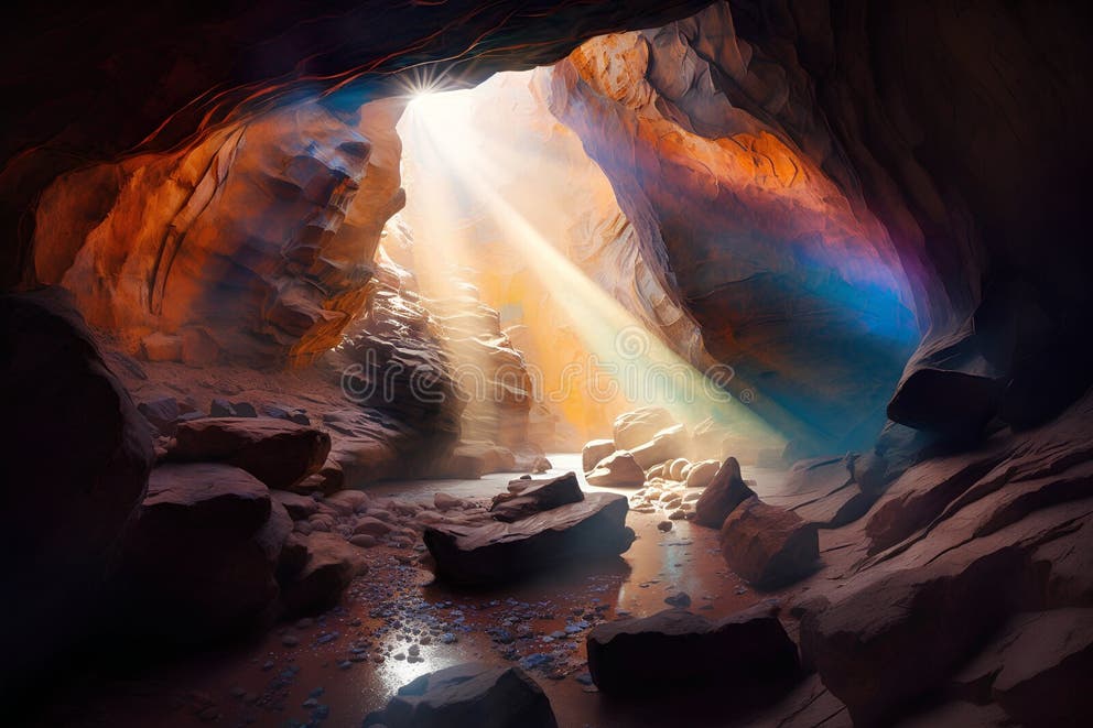 Beautiful Light from the Inside of a Cave. 3D Rendering Stock ...
