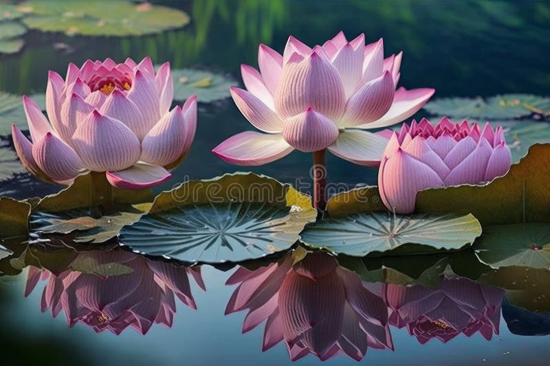 Beautiful Light Pink Roses in a Pond Generative AI Stock Illustration ...