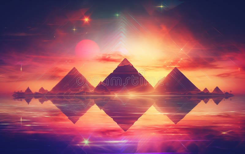 Beautiful Light Pyramids at Sunset. Stock Photo - Image of aura ...
