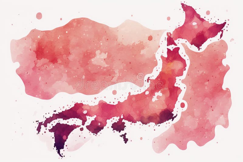Beautiful Light Red Japan Map Watercolor Stock Image - Image of contour ...