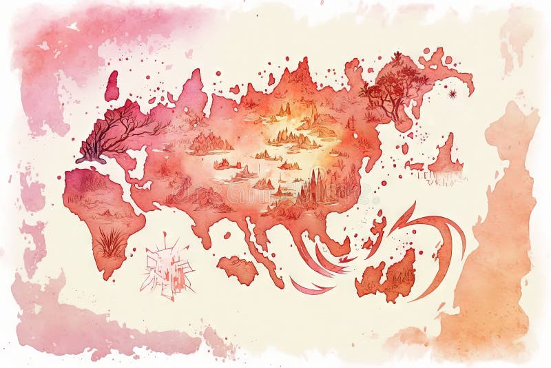 Beautiful Light Red Old World Map Watercolor Stock Illustration ...