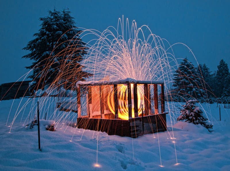 Beautiful Lighting and Fireworks Inside Wood Cabin Stock Image - Image ...