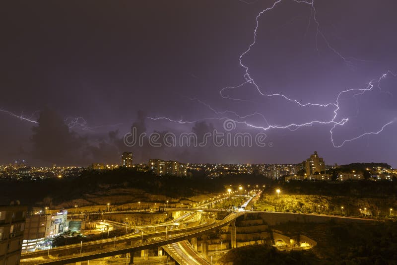 Beautiful Lightning Above the Night City Stock Photo - Image of weather ...