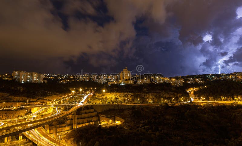 Beautiful Lightning Above the Night City Stock Photo - Image of weather ...