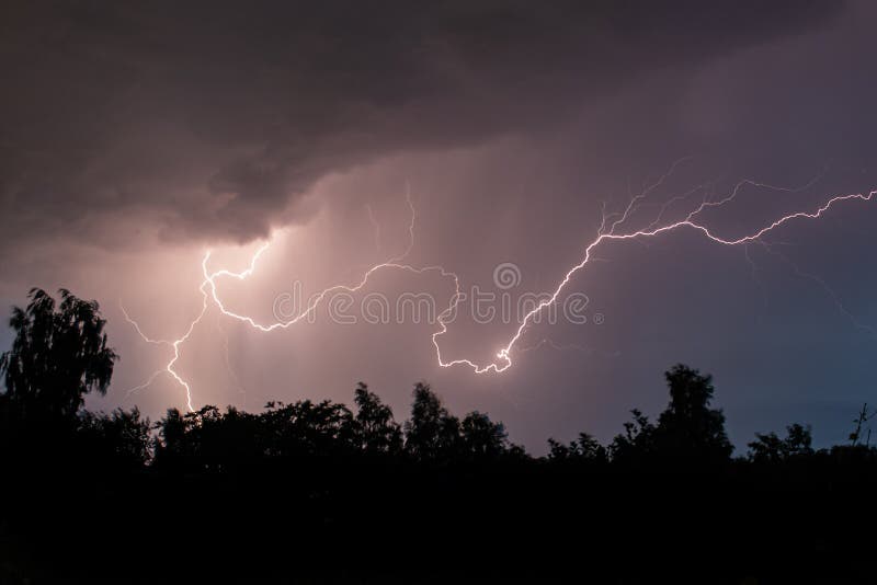 Beautiful Lightning during a Thunderstorm at Night in a Forest that ...