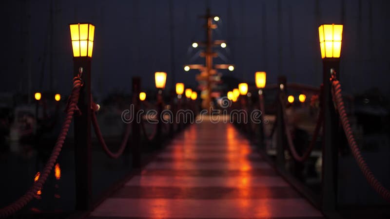 Beautiful Lights on a Marina Jetty at Night Stock Image - Image of dark ...