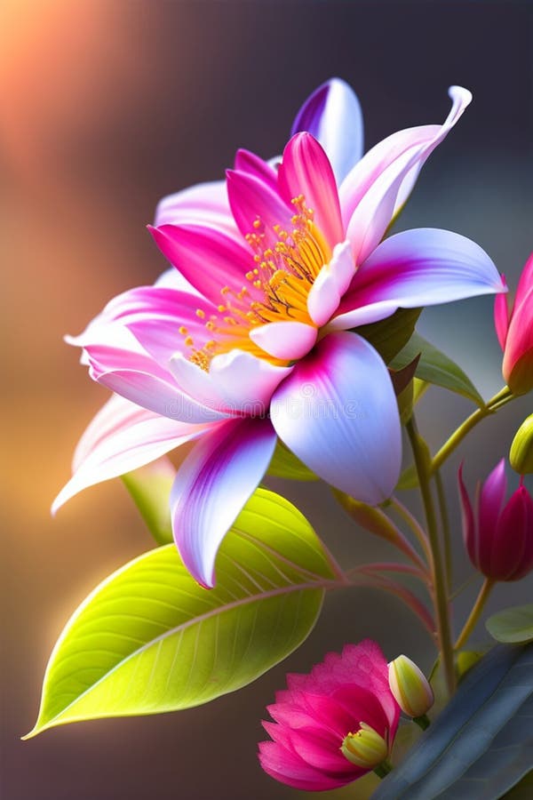 Beautiful Lily Flowers Planted in a Copper Vessel Stock Illustration ...