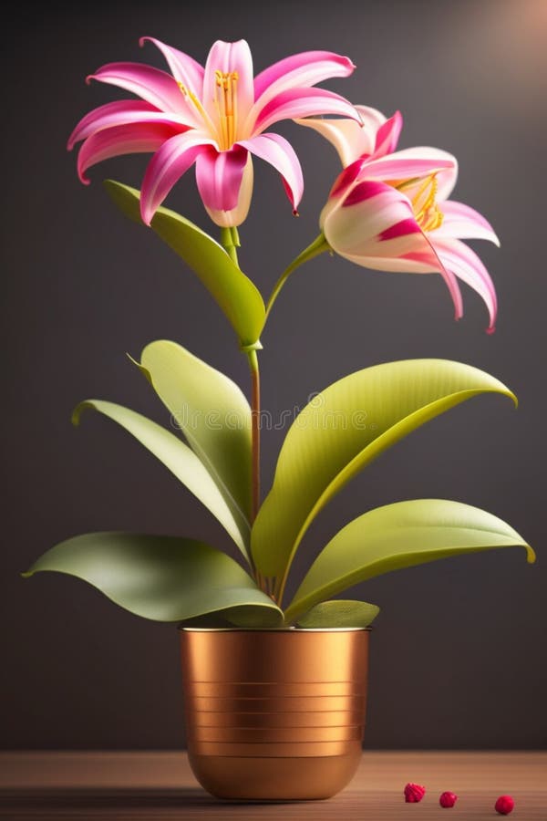 Beautiful Lily Flowers Planted in a Copper Vessel Stock Illustration ...