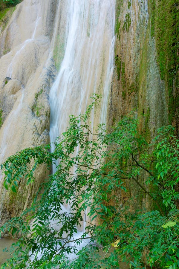 Limestone Waterfall in Green Forest Stock Image - Image of soft ...