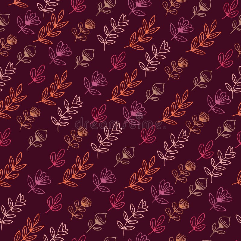 Beautiful Line Art Leaves Seamless Pattern Stock Vector - Illustration ...