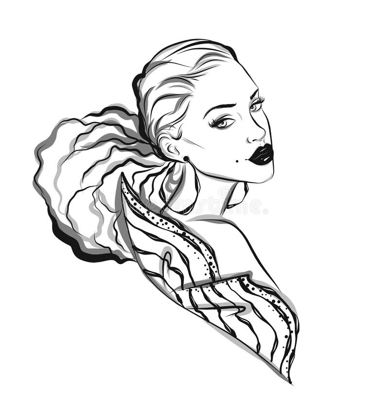Beautiful Line Art Woman Illustration Stock Vector - Illustration of ...
