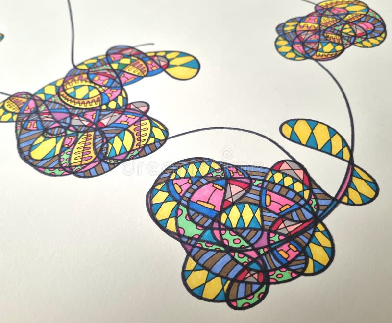 Colorful Line Drawing with Patterns Stock Illustration - Illustration ...