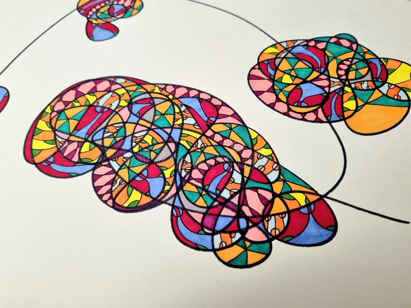 Colorful Line Drawing with Patterns Stock Illustration - Illustration ...