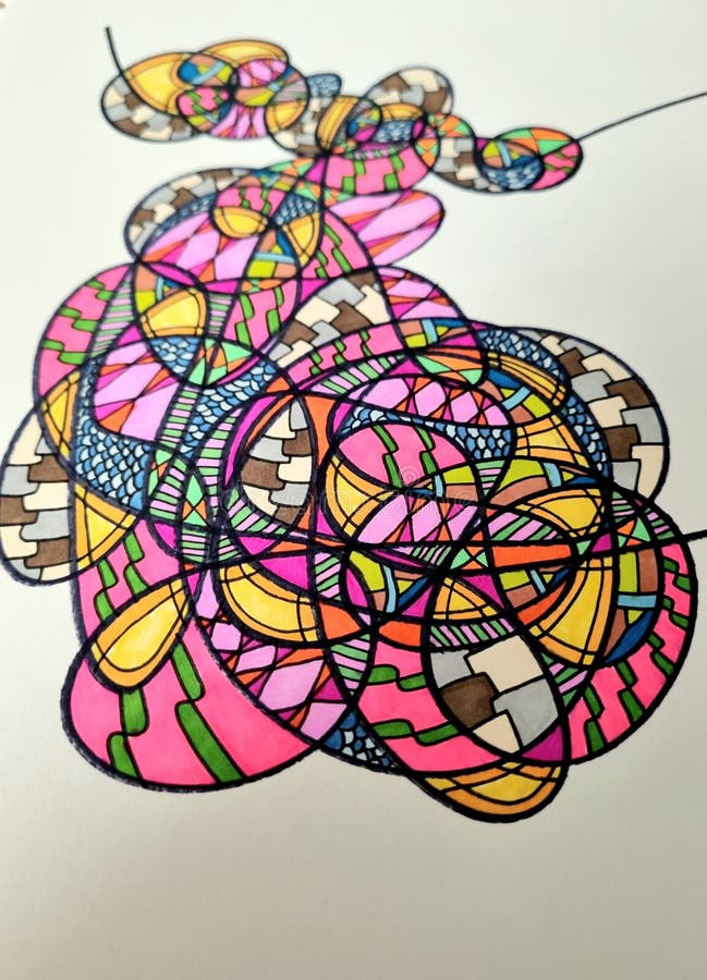 Colorful Line Drawing with Patterns Stock Illustration - Illustration ...