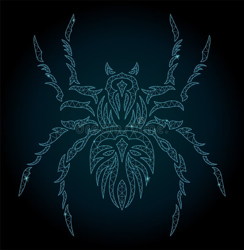 Linear Low Poly Art with Blue Spider Stock Vector - Illustration of ...