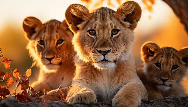 A Beautiful Lioness and Her Cute Cub Playfully Hide in the Grass ...
