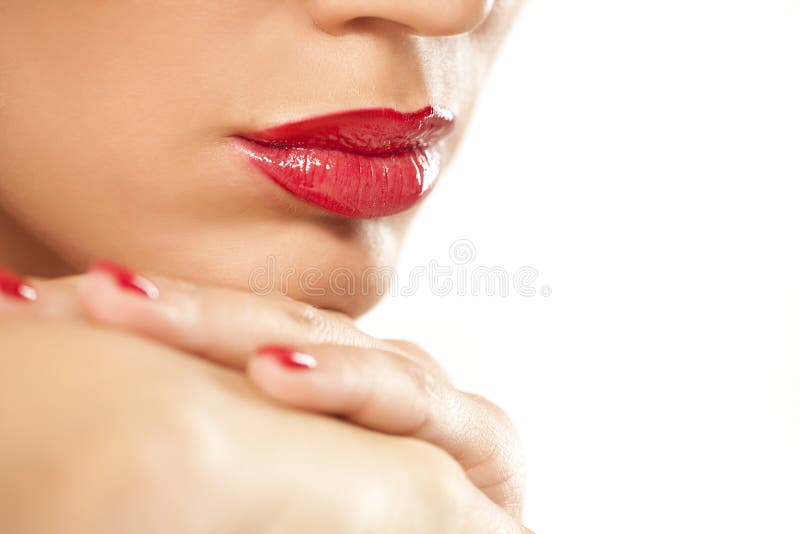 Lips with red lipstick stock photo. Image of smooth - 107920144