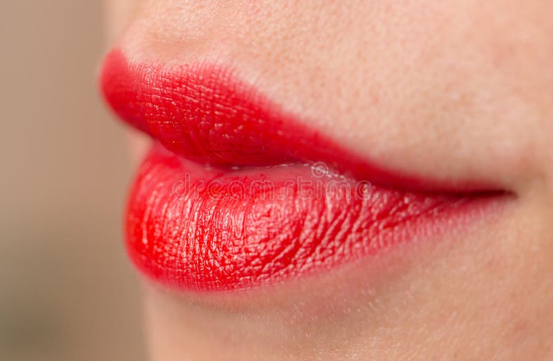 Beautiful Lips with Red Lipstick Stock Photo - Image of cosmetics, gold ...