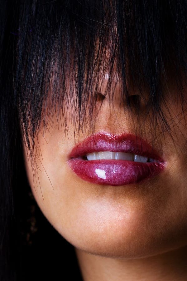 Beautiful Lips with Shiny Lipstick Stock Photo - Image of makeup ...