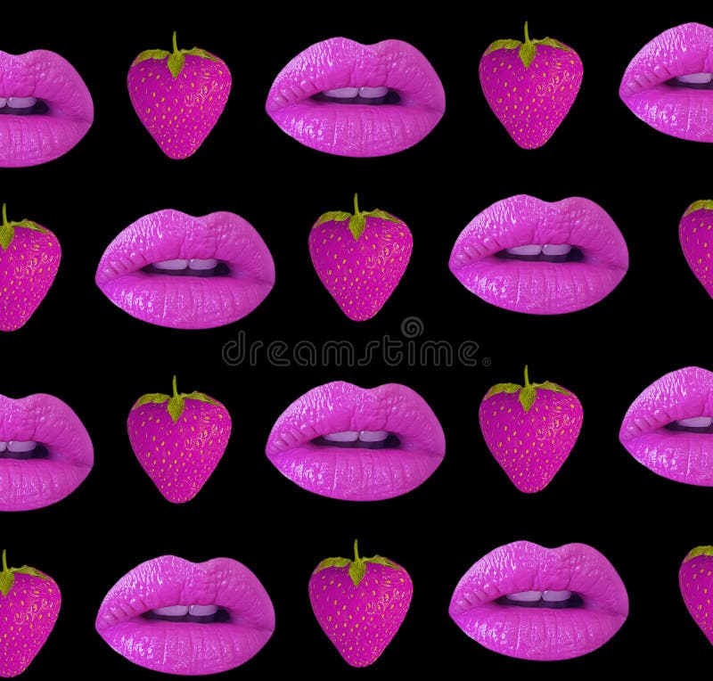 Lips with strawberry. stock photo. Image of lipstick - 44430084