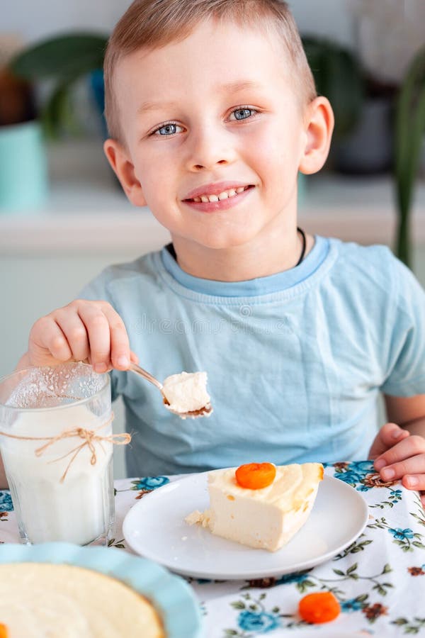 Beautiful Little Boy Eating Breakfast in Kitchen at Home Stock Image ...