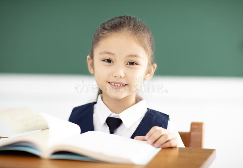 Beautiful Little Girl Study in Classroom Stock Image - Image of person ...